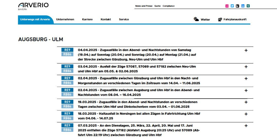 Arverio bedauert häufig wechselnde Ersatzfahrpläne | Arverio Bayern